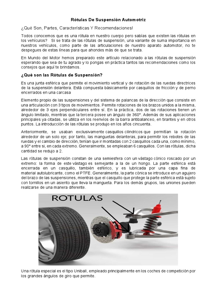Rótulas de Suspensión: Tipos y Funciones | PDF | Direccion | Eje