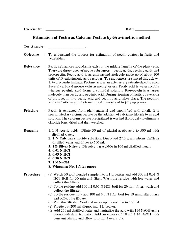 Estimation of Pectin As Calcium Pectate by Gravimetric Method | PDF ...