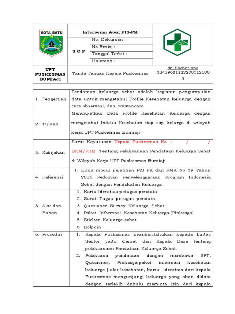 SOP PIS-PK Intervensi Awal | PDF