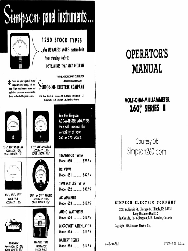 Simpson 260-2 User Manual-1956 | PDF