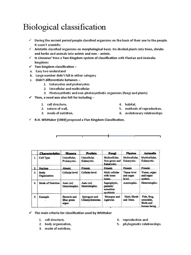 Biological Classification: and Herbs and Animals Into Aeimic and Non ...