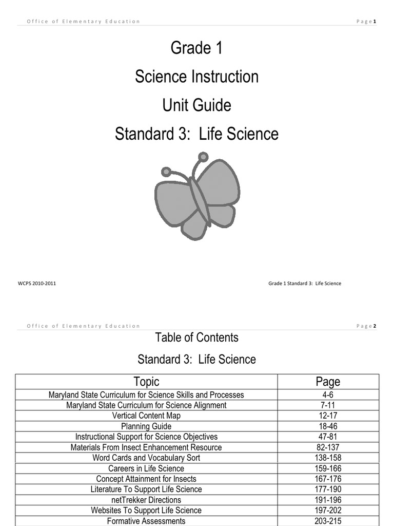Science Grade 1 Unit 3 2010 Guide | PDF | Life | Educational Assessment
