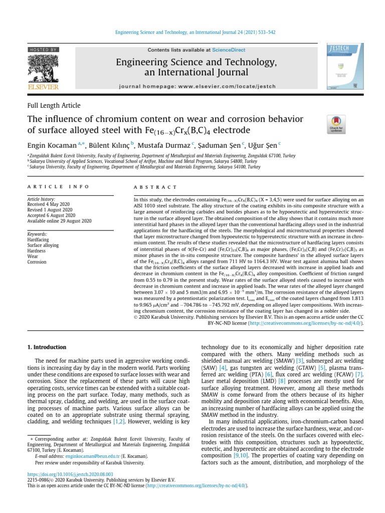 The Influence Of Chromium Content On Wear And Corrosion Behavior Of Surface Alloyed Pdf