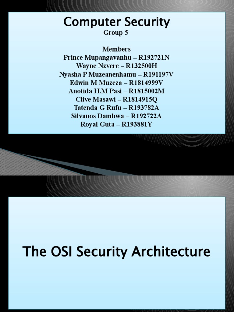 Group 5 The OSI Security Architecture | PDF | Encryption | Cryptography