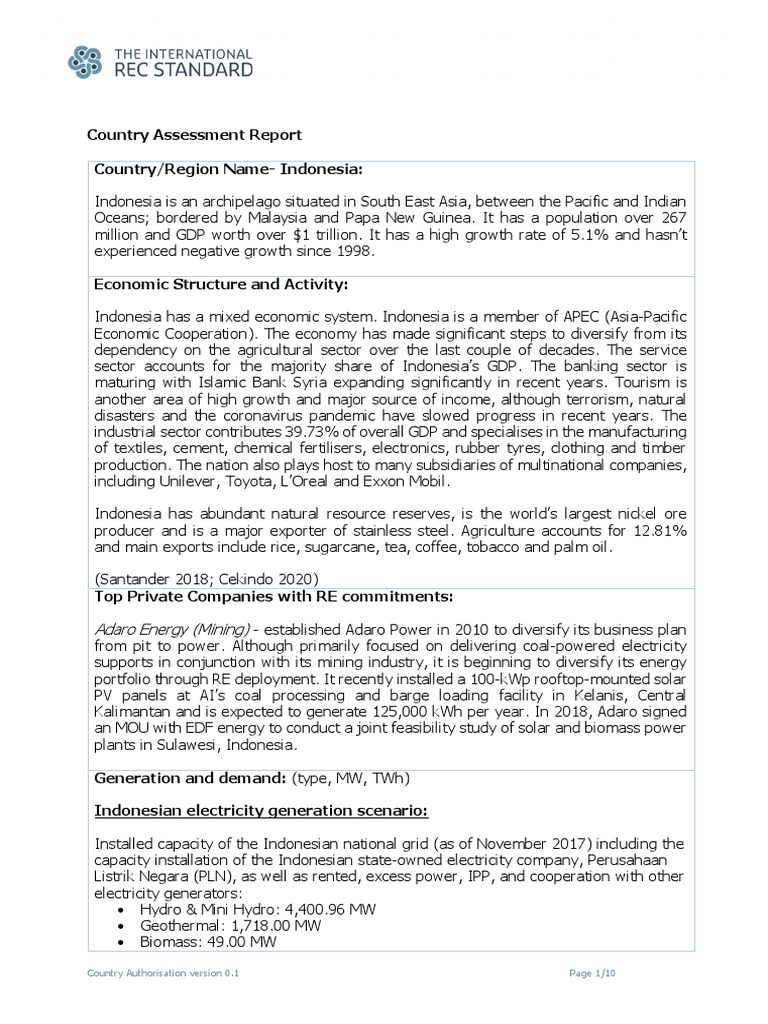 I-REC Country Assessment Indonesia - v1 | PDF | Solar Power | Renewable ...