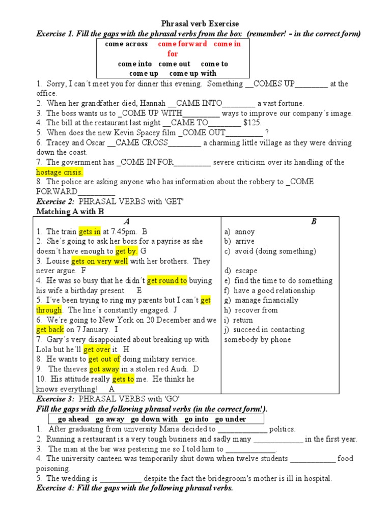 Phrasal Verb Exercise | PDF