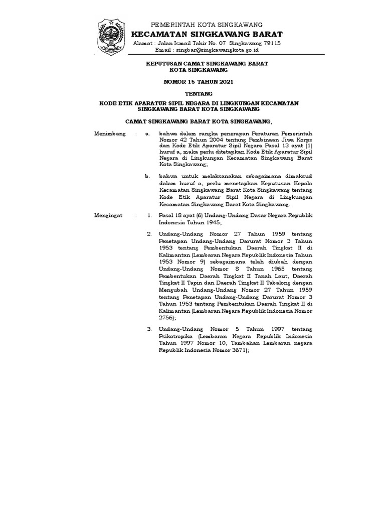 SK Kode Etik Kecamatan 2021 | PDF