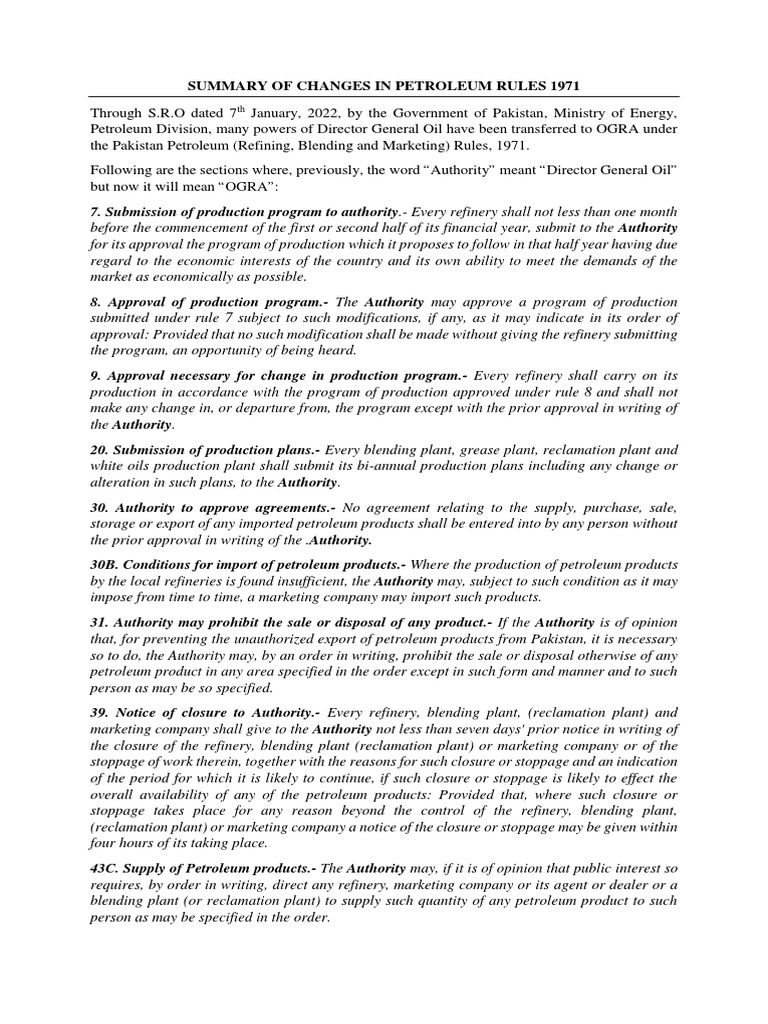 Changes to Petroleum Rules 1971 | PDF | Petroleum | Oil Refinery