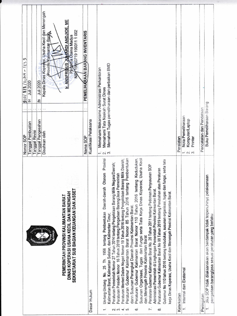 SOP Pemeliharaan Barang Inventaris | PDF