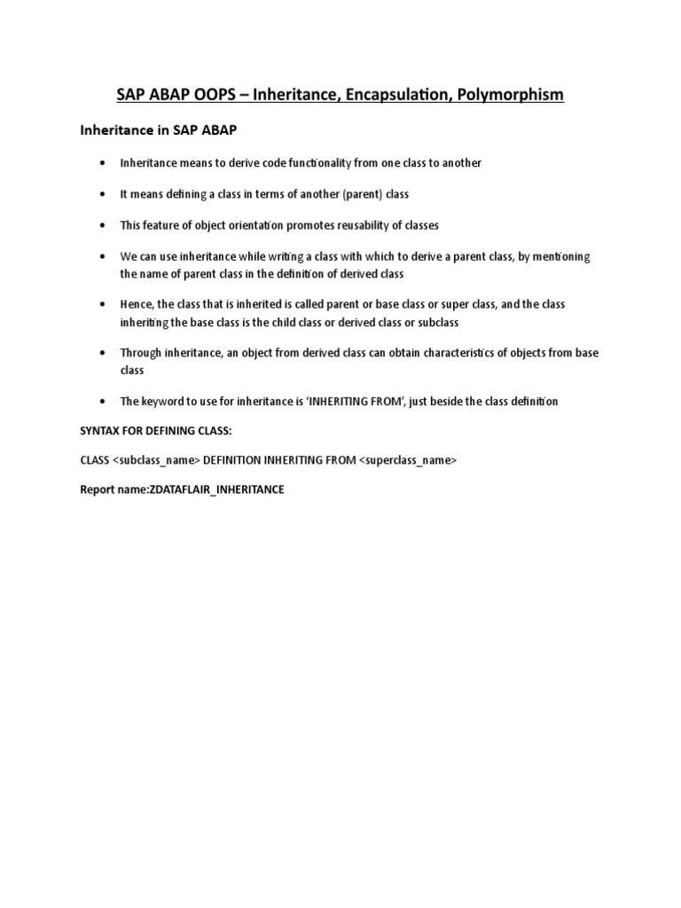 3.sap OOPS-Inhitence, Polymohrishm, Enchapsulation | PDF | Inheritance (Object Oriented ...