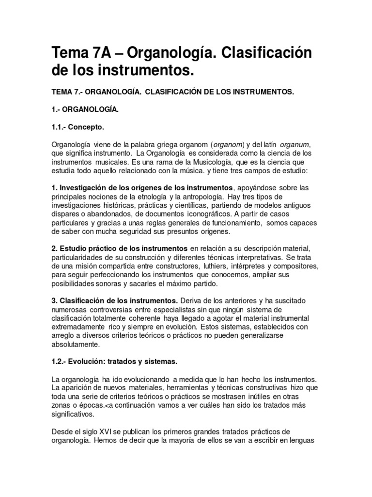 Tema 7A Â " OrganologÃ - A. ClasificaciÃ N de Los Instrumentos. - Oposinet | PDF | Instrumentos ...
