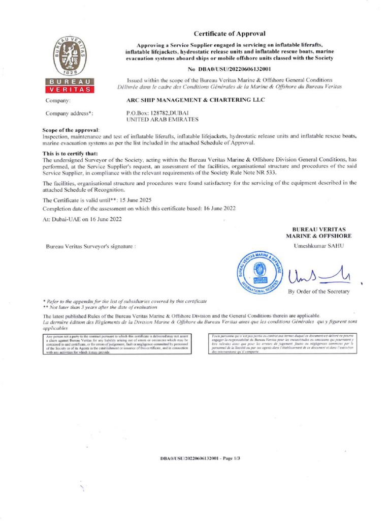 BV Class Certificate 15.06.2025 | PDF