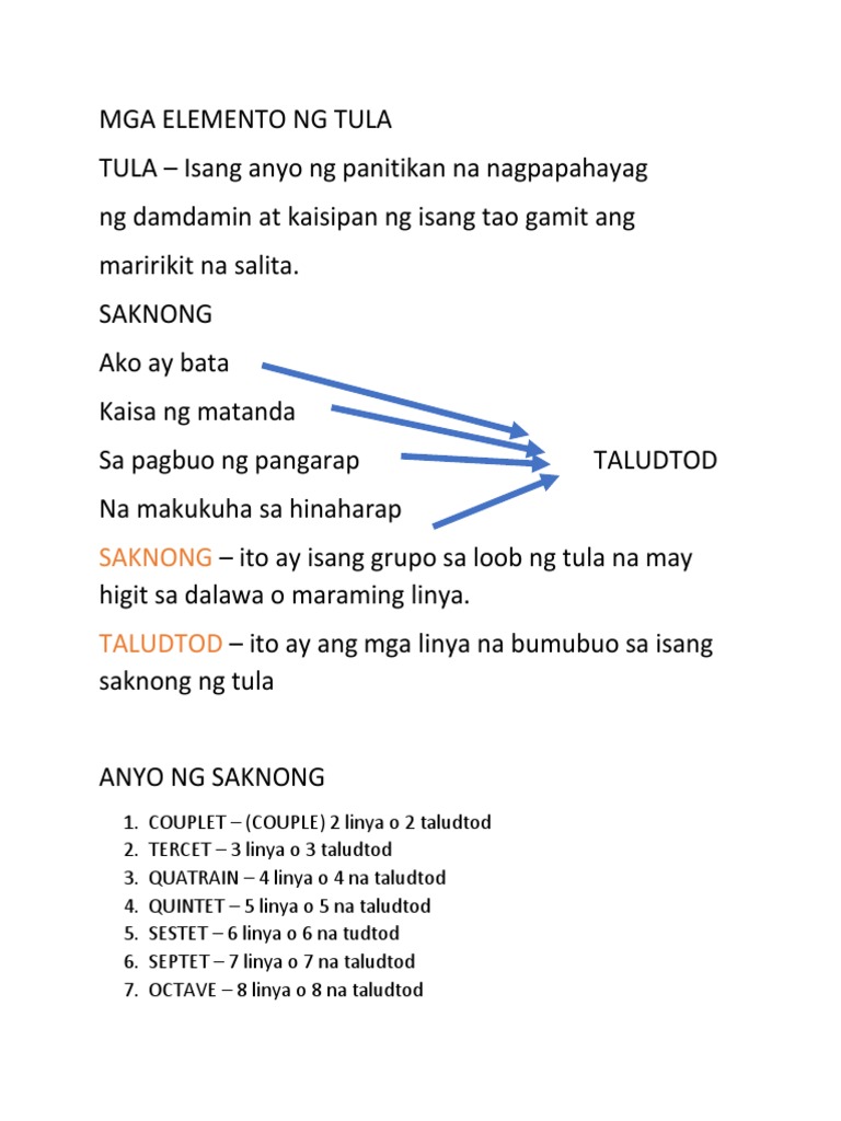 MGA ELEMENTO NG TULA | PDF