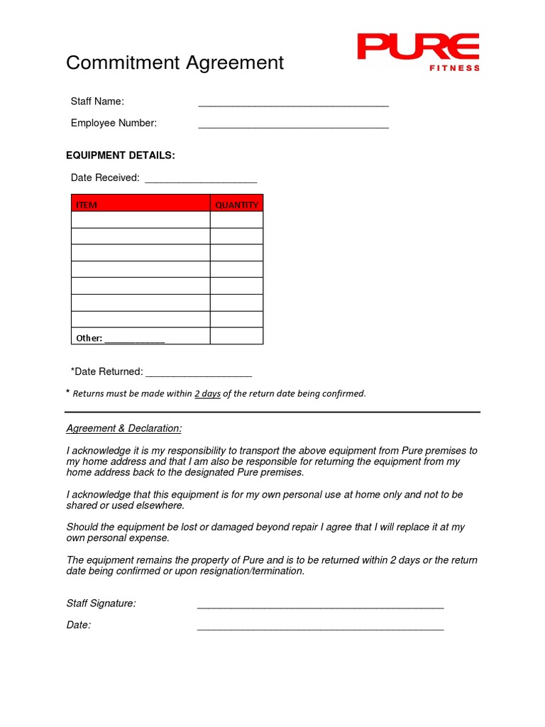 Commitment Agreement: Staff Name: - Employee Number | PDF