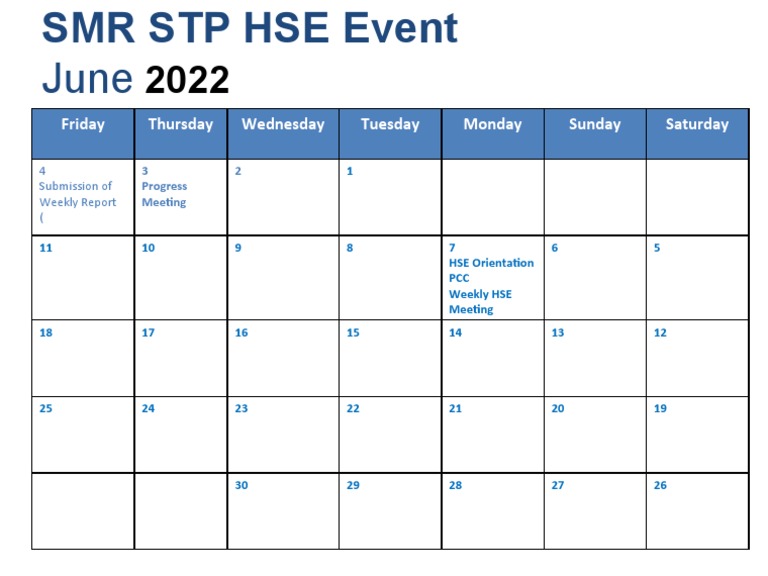 Hse Monthly Schedule | PDF