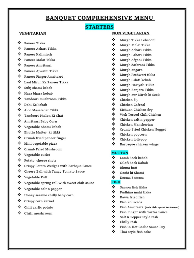 Banquet Comprehensive Menu | PDF | Soup | Salad