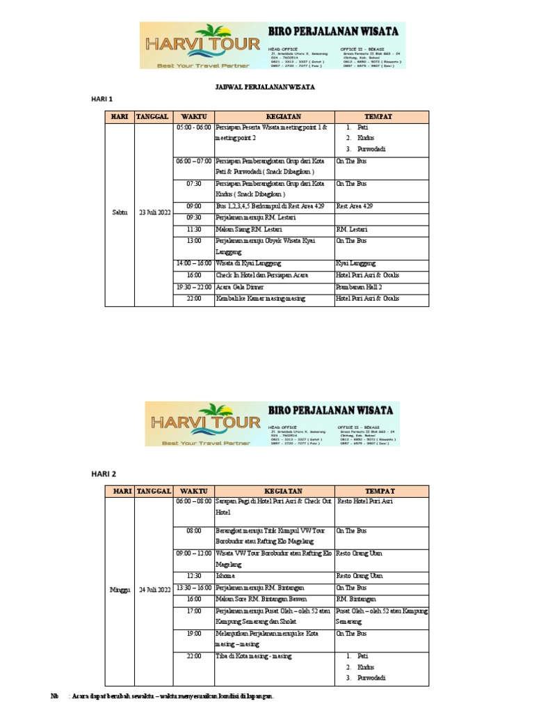 Rundown Perjalanan Wisata Family Gathering Bpsda Seluna Kudus | PDF