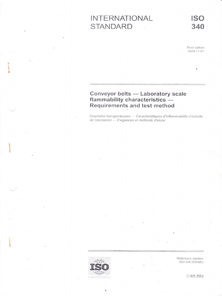 ISO 340:2004 - Conveyor Belts: Laboratory Scale Flammability ...