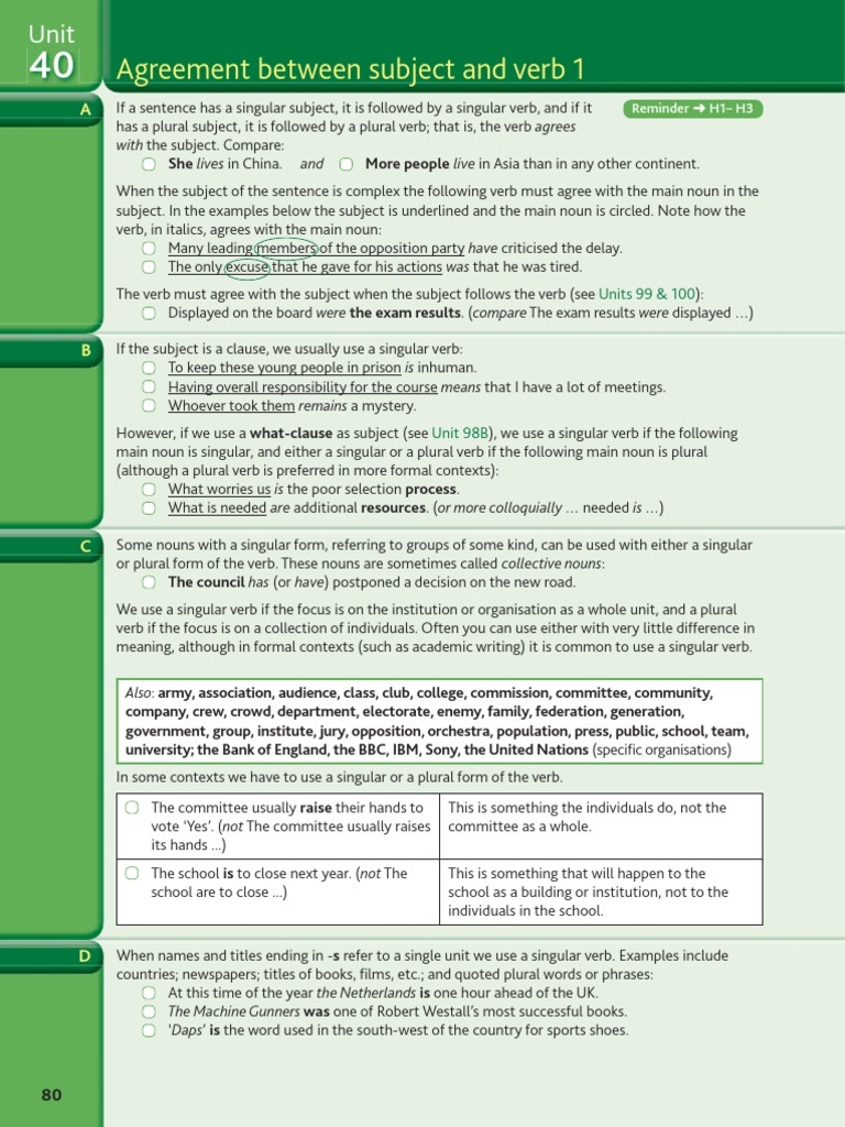 Subject-Verb Agreement (Advanced Grammar in Use by Martin Hewings ...