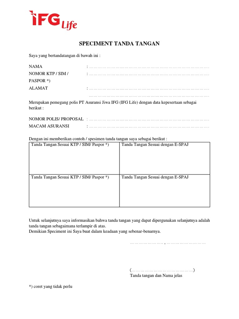 Contoh Spesimen Tanda Tangan Resmi | PDF