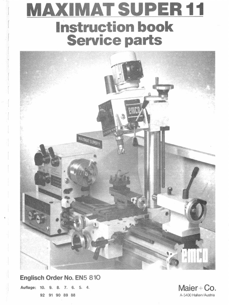 Emco Maximat Super 11 - Manual | PDF