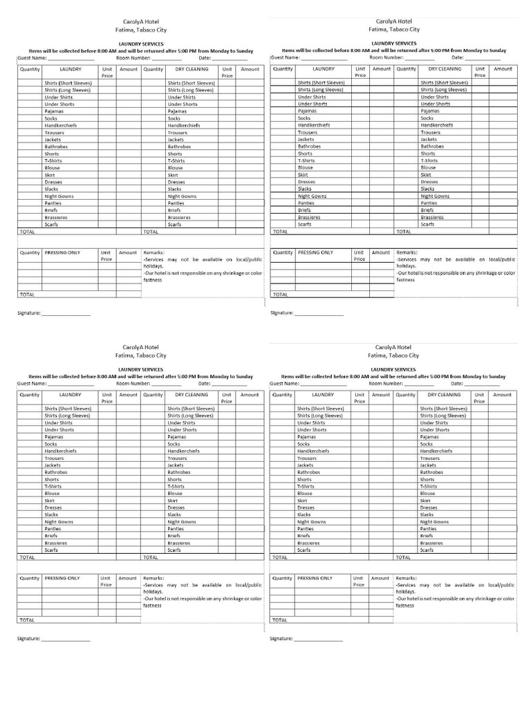 Laundry Form.2 | PDF