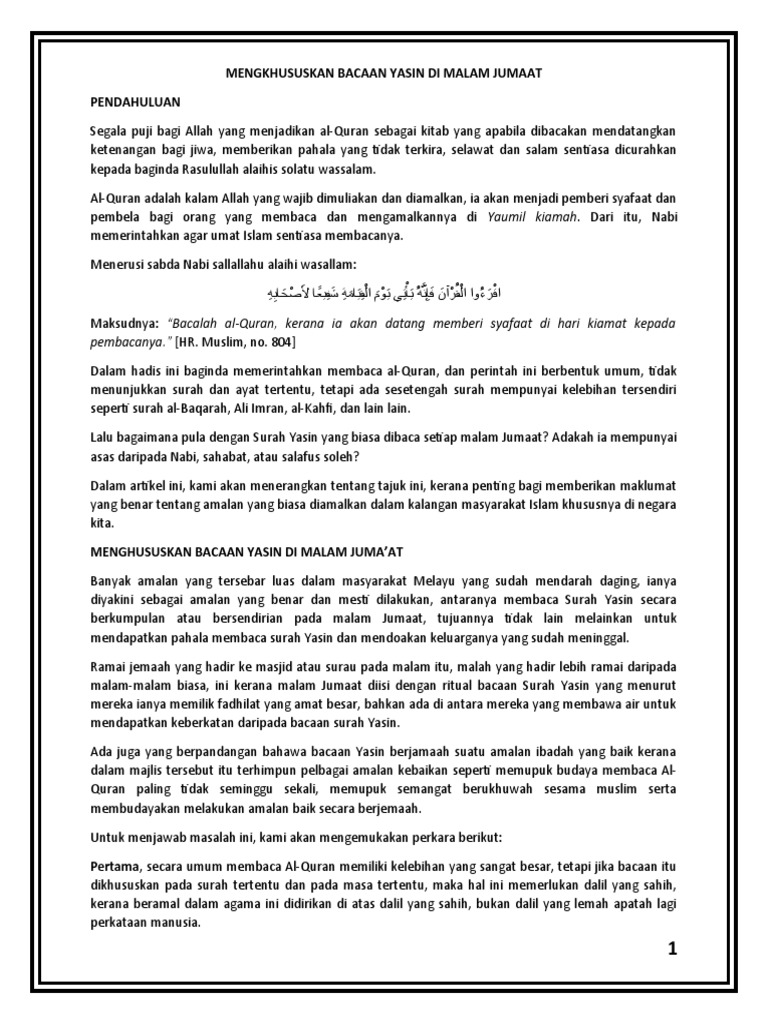 Baca Yasin Di Malam Jumaat | PDF