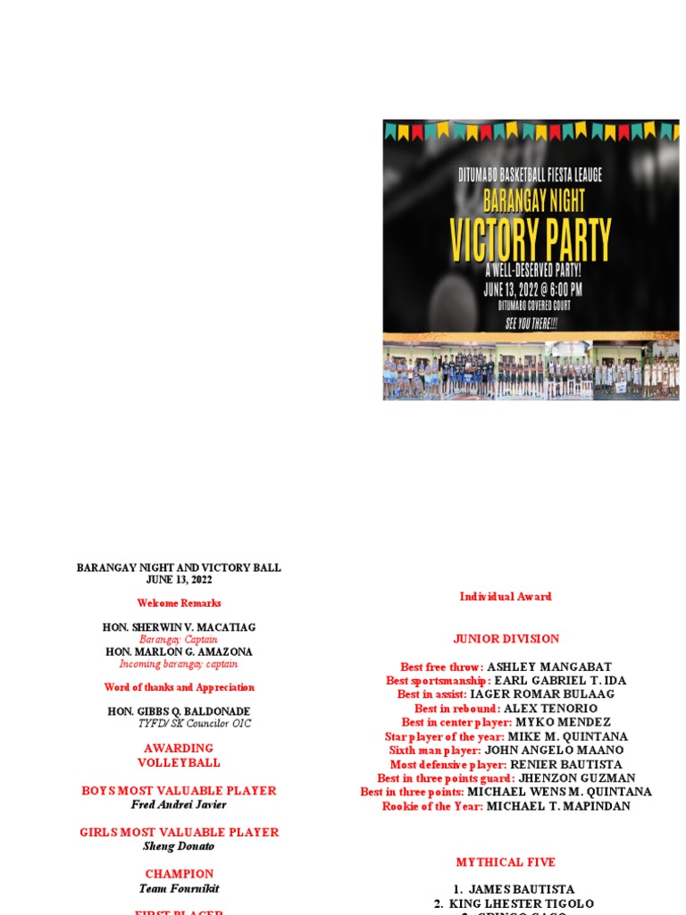 Barangay Night and Victory Ball | PDF | Sports | Sports Rules And ...