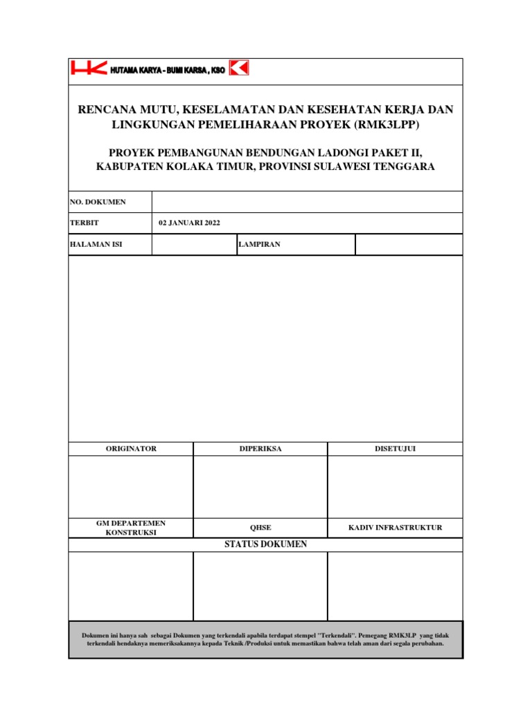 Rencana Mutu Bendungan Ladongi II | PDF | Pengelolaan Keuangan & Uang