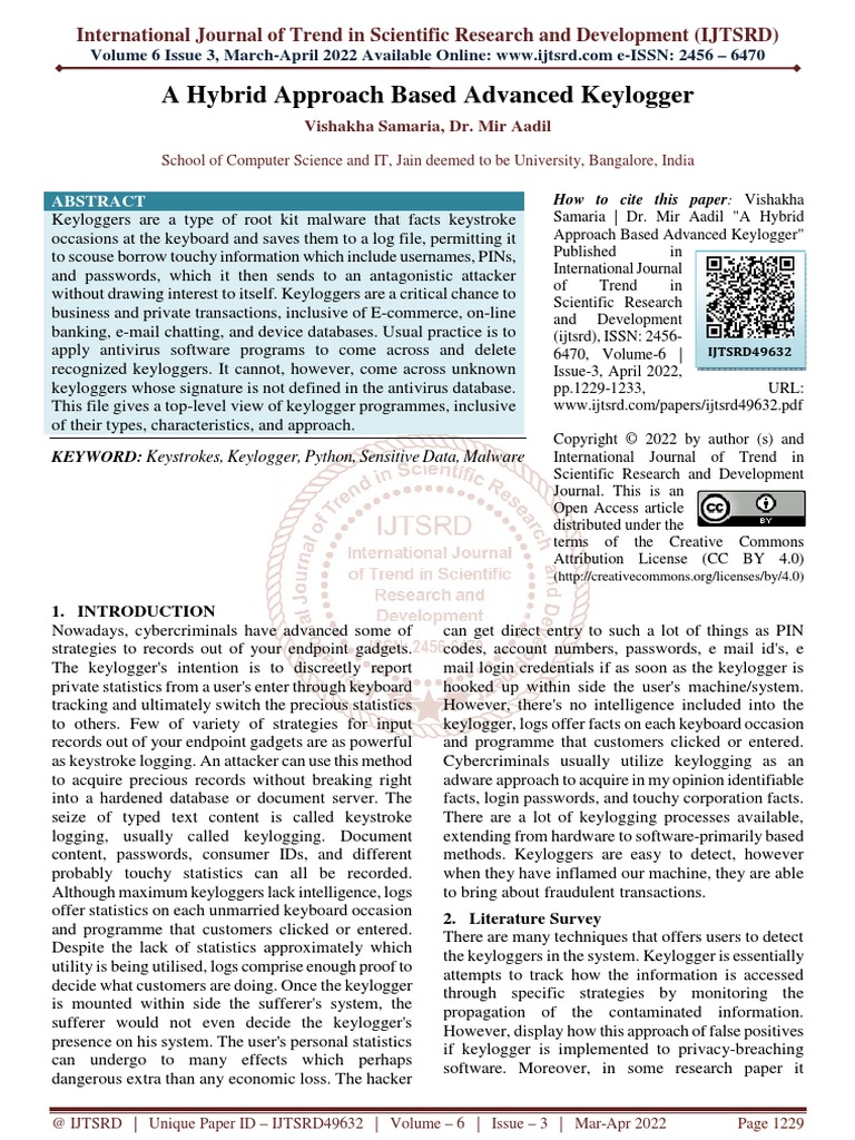 A Hybrid Approach Based Advanced Keylogger | PDF | Cybercrime | Computer Network Security