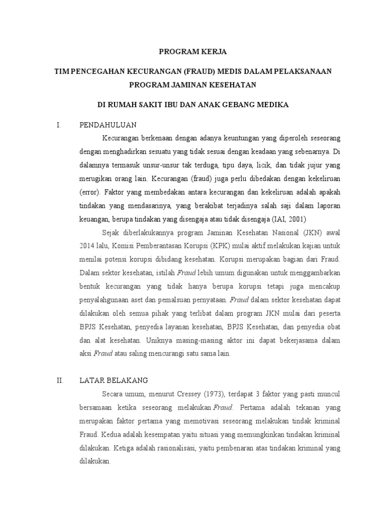 Program Kerja Tim Anti Fraud Medis | PDF