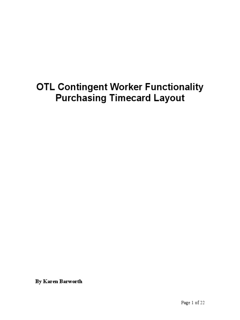 OTL Contingent Worker Functionality Purchasing Timecard Layout | PDF ...