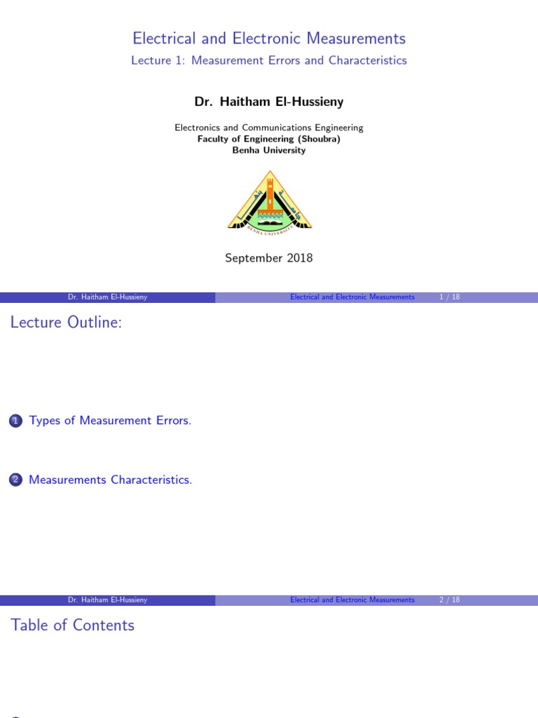 Electrical and Electronic Measurements: Lecture 1: Measurement Errors and Characteristics | PDF ...