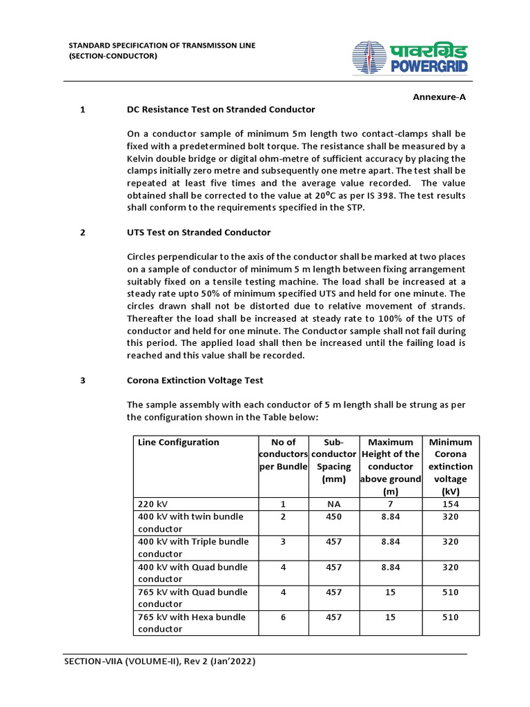 TRANSMISSION LINE CONDUCTOR SPEC TEST | PDF | High Voltage Direct ...