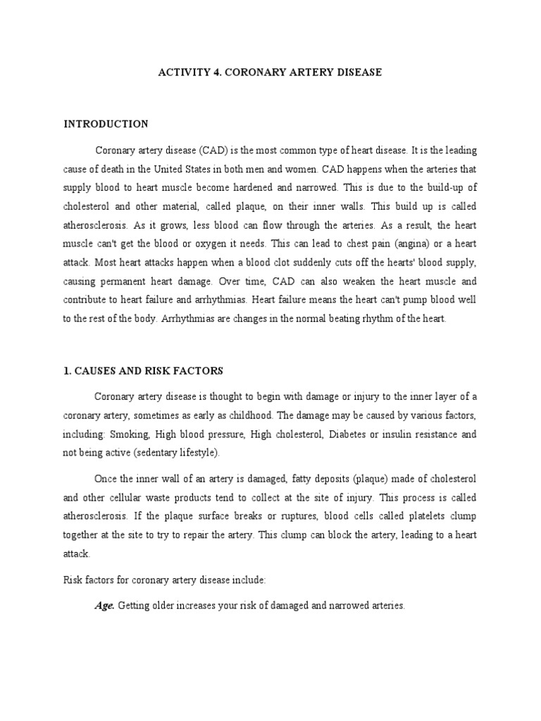 Case Study For Coronary Artery Disease | PDF | Coronary Artery Disease ...
