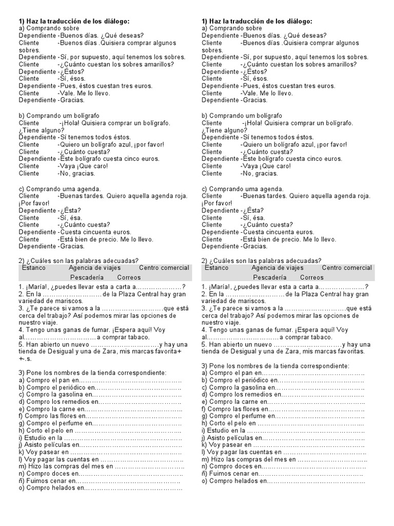 Diálogos de Compras y Vocabulario de Tiendas | PDF