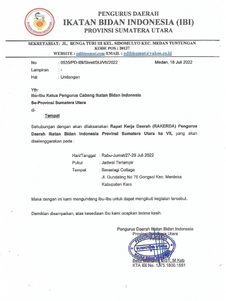 Surat Undangan Rakerda PC IBI | PDF