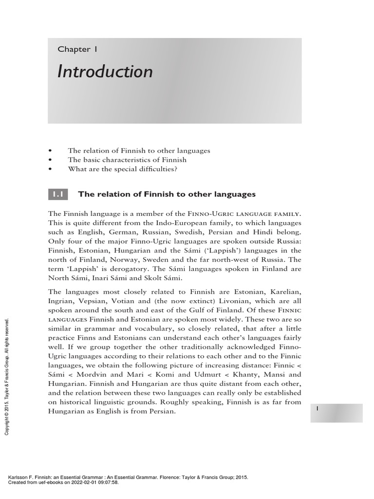 Finnish An Essential Grammar An Essential Grammar - (Chapter 1 ...