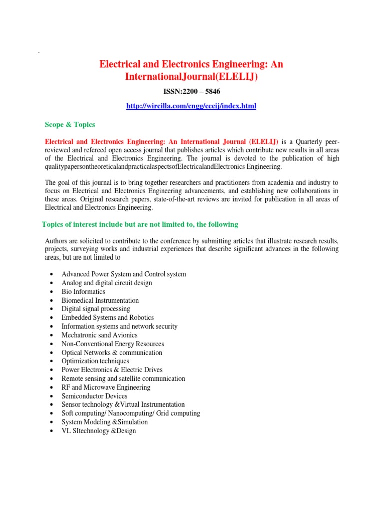 Electrical and Electronics Engineering: An International Journal ...