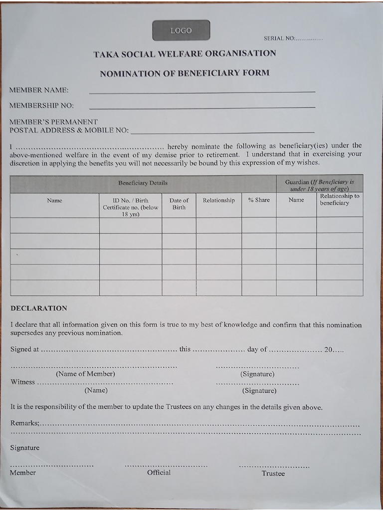 Nomination of Beneficiary Form | PDF