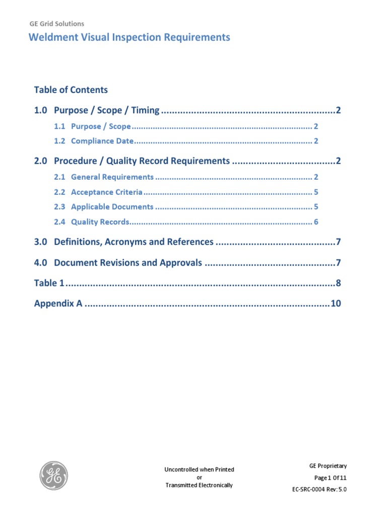 Weldment Visual Inspection Requirements: GE Grid Solutions | PDF ...