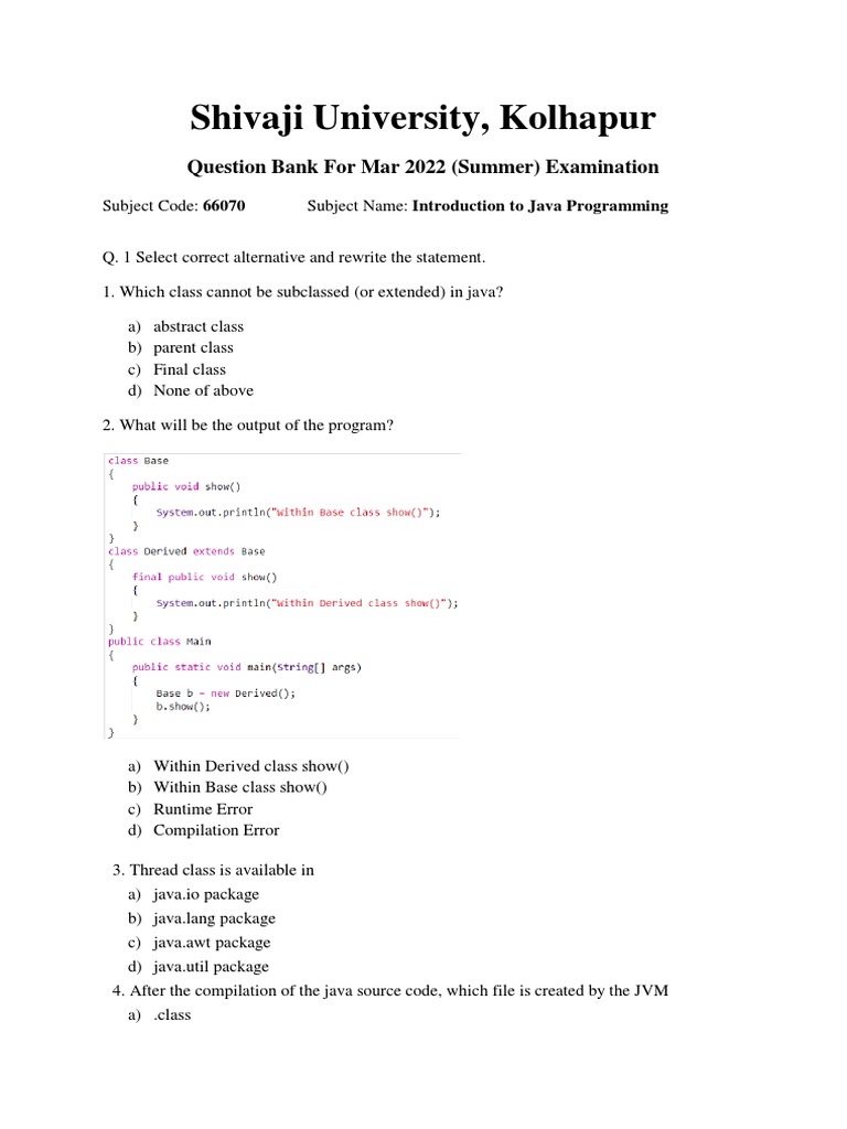Shivaji University, Kolhapur: Question Bank For Mar 2022 (Summer) Examination | PDF | Method ...