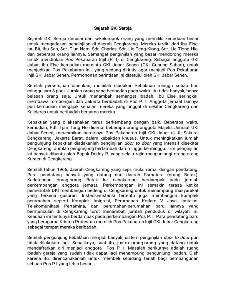 Sejarah GKI Seroja | PDF