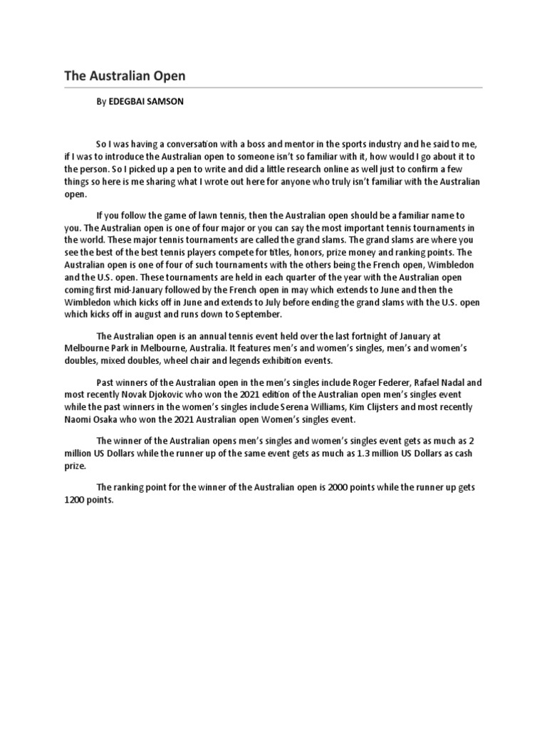 Introduction to the Australian Open | PDF | Sports & Recreation | Travel