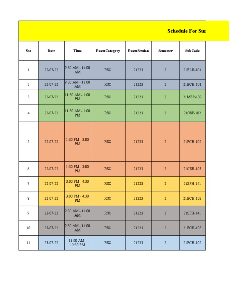 Summer Reappear Exam Schedule | PDF | Computing