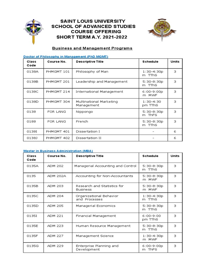 SLU SAS Course Offering - Short Term 2022 | PDF | Thesis | Doctor Of ...