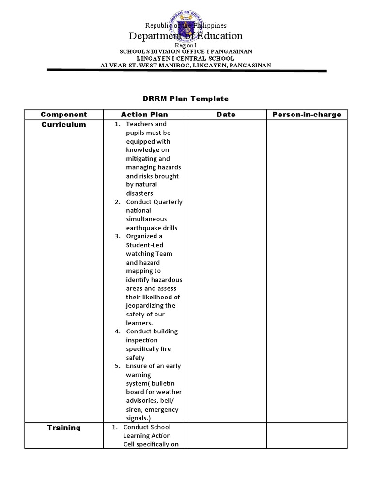 DRRM Plan Template | PDF | Emergency Management | Safety