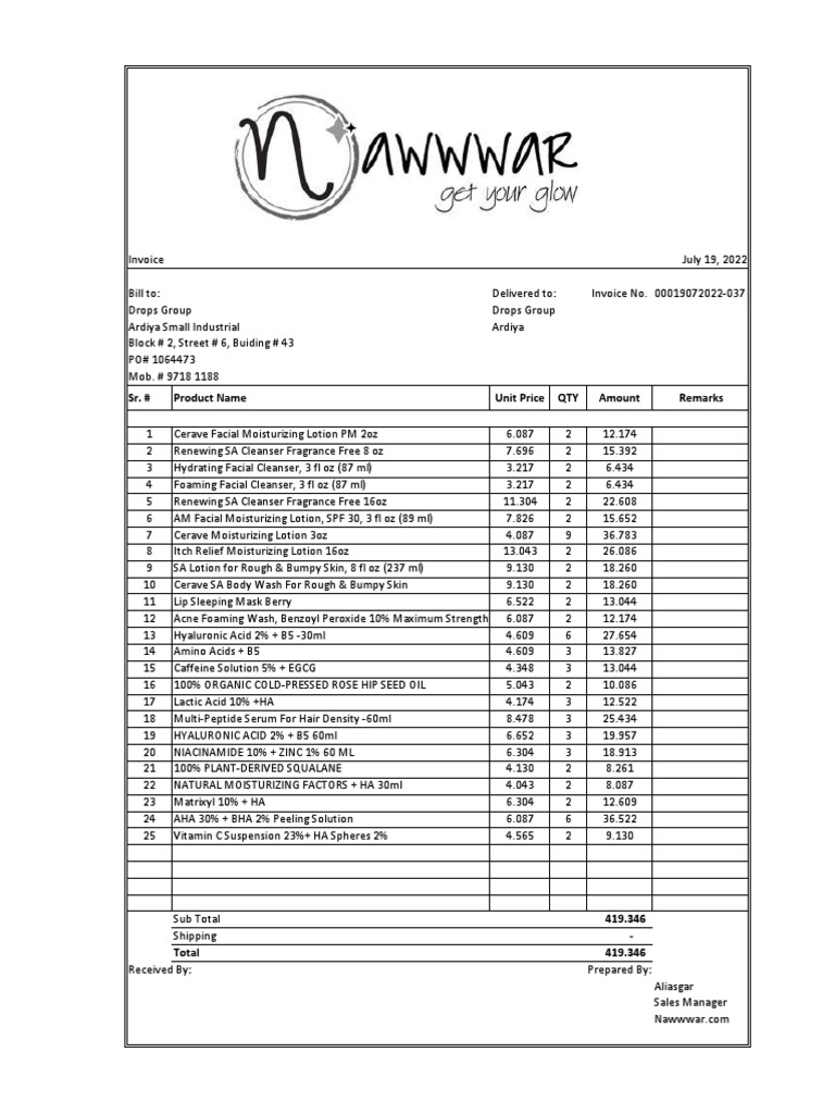 Invoice 37 | PDF | Dermatology | Skin