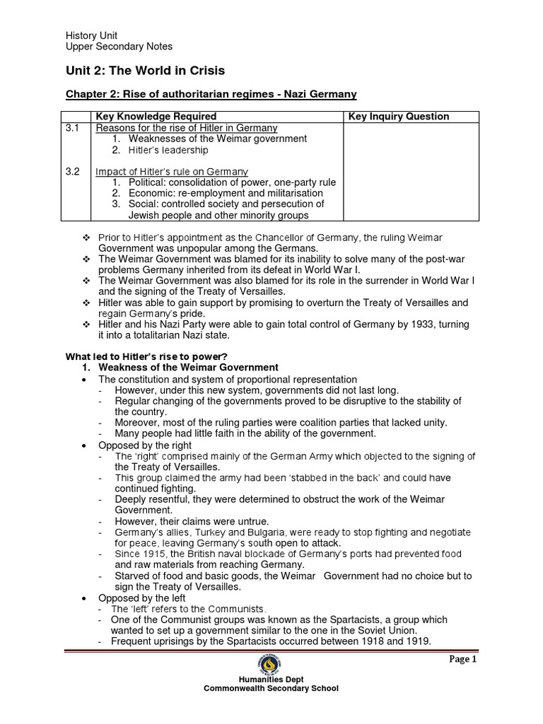 Unit 2: The World in Crisis: Chapter 2: Rise of Authoritarian Regimes ...