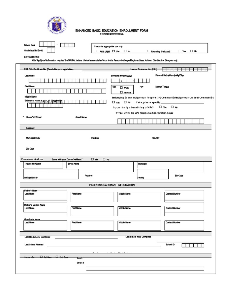 Enhanced Basic Education Enrollment Form: Learner Information | PDF ...